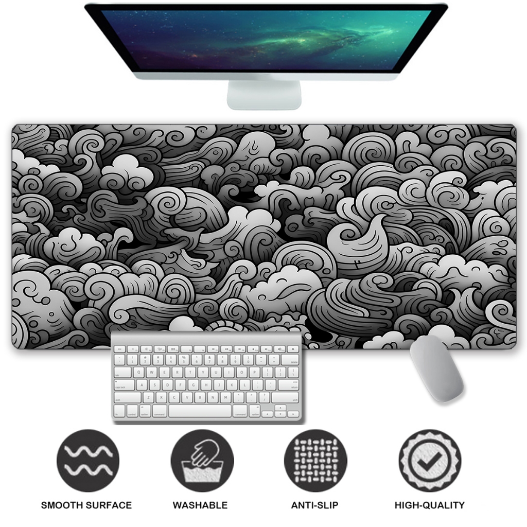 Grey Oriental Clouds Mousepad | Extended Large Gaming Mouse pad Deskmat ...