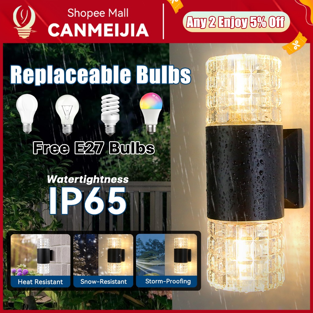CANMEIJIA LED Wall Lamp Outdoor Crystal 3 Color Wall Light E27 ...