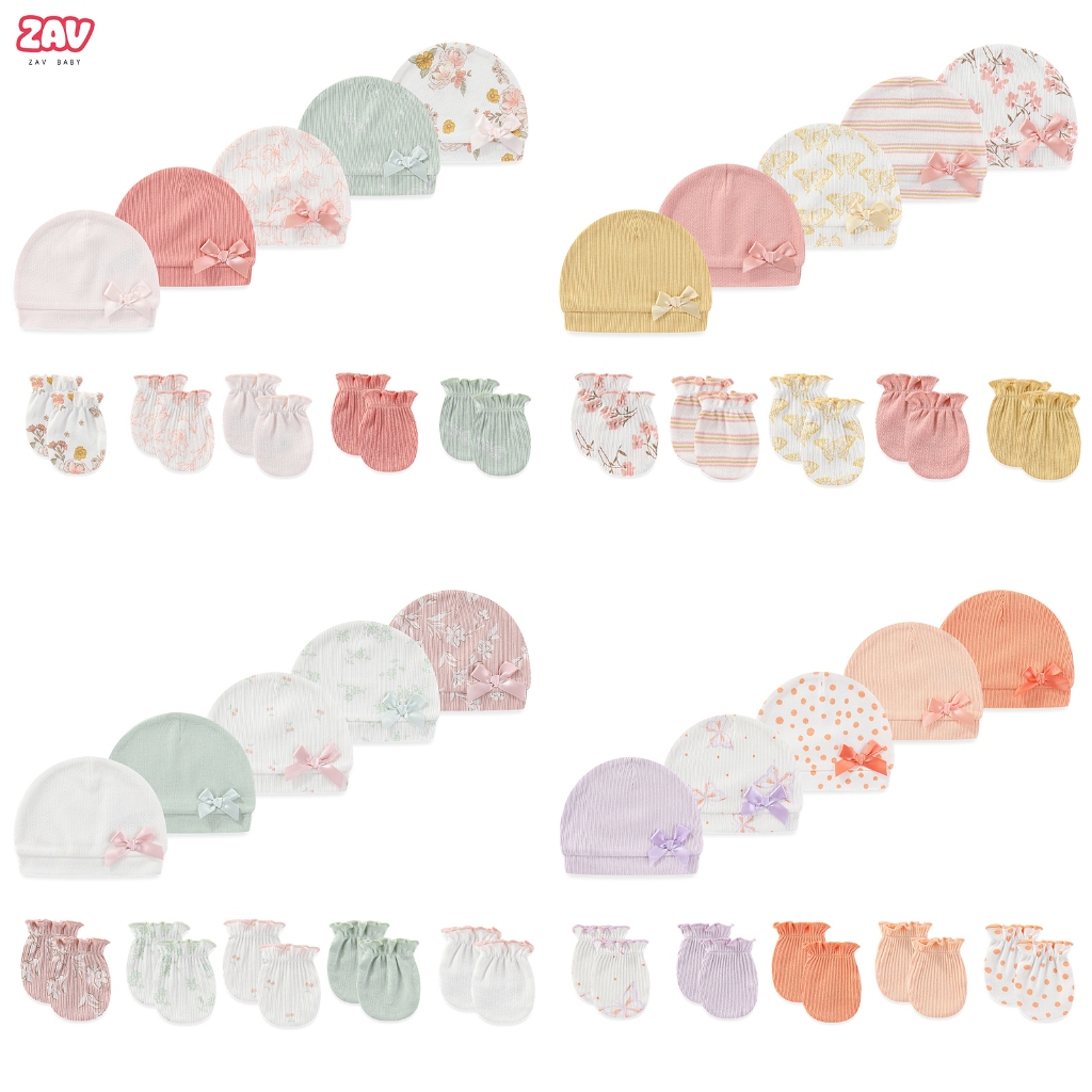10Pieces Newborn Cotton Baby Gloves+Hats Sets 0-12 Months Unisex Girl ...