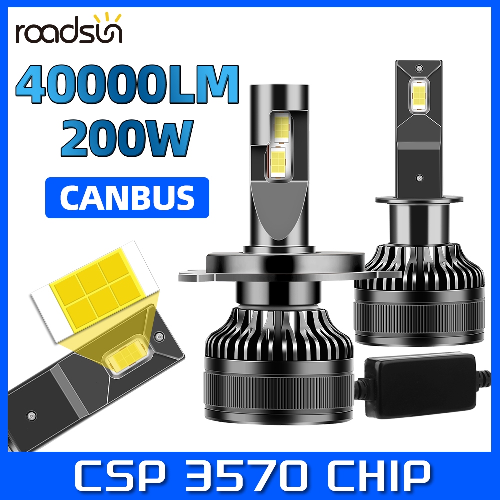 Roadsun 2Pcs H1 H7 Led Car Headlight Bulbs H4 H11 9005 9006 Single-Copper Tube 200W 6000K ...