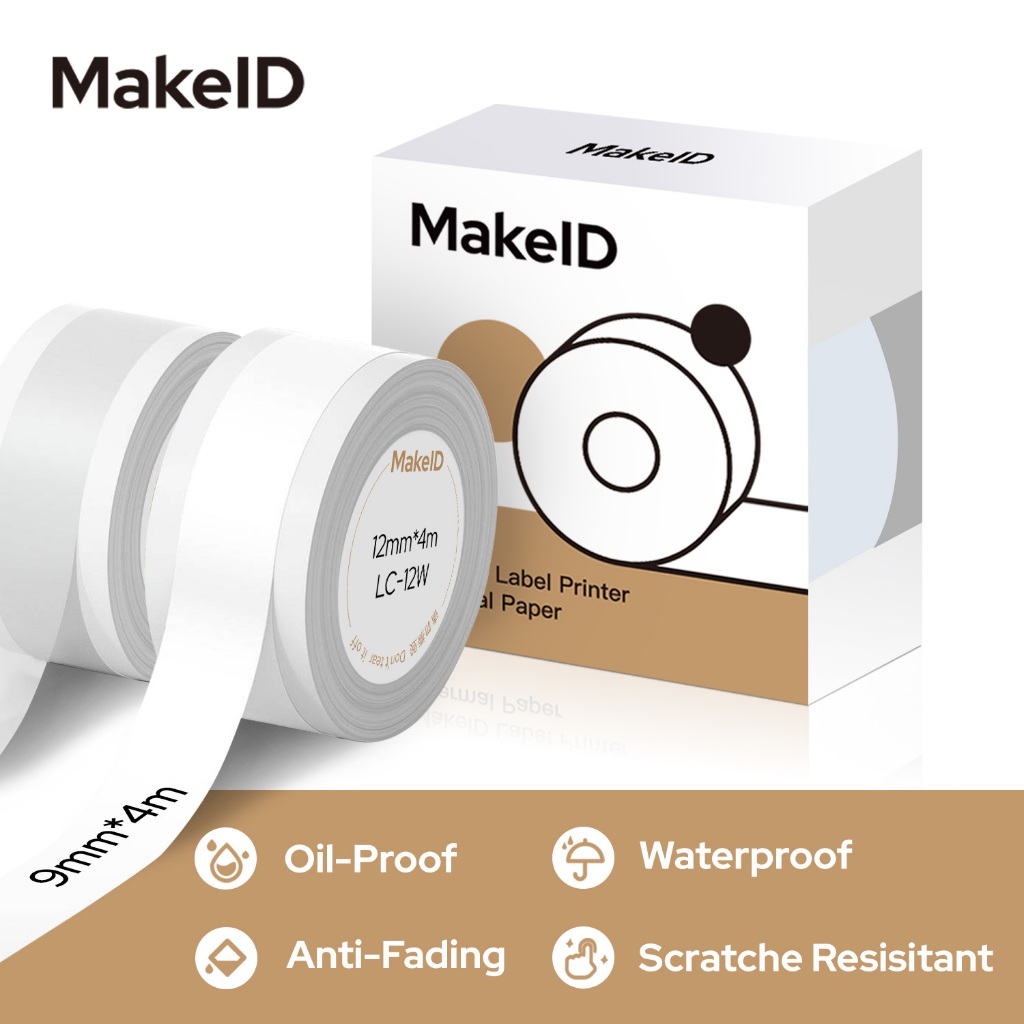 MakeID 9mm*4m 2 Pack Label printer paper Continuous Sticker Thermal ...