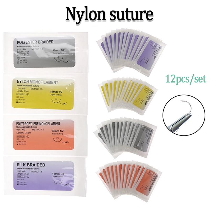 12Pcs Polypropylene Monofilament Medical Thread Needle Surgical Suture ...