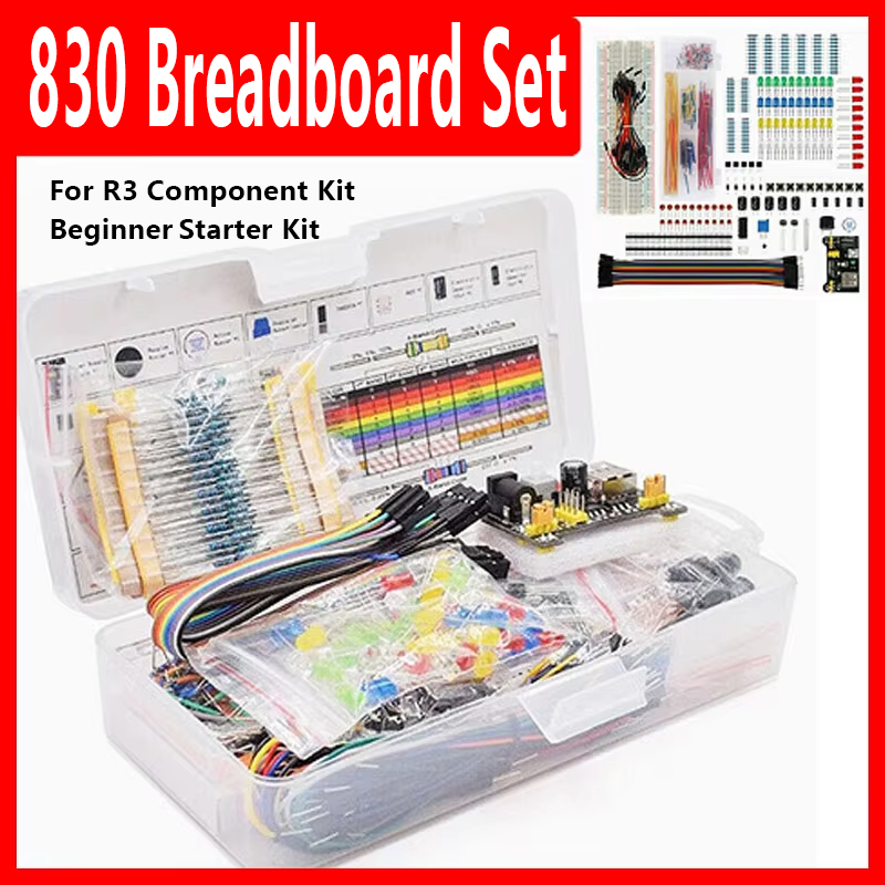 830 Breadboard Set Tie-points Breadboard Set DIY Electronic Component Basic Starter Kit Resistor ...