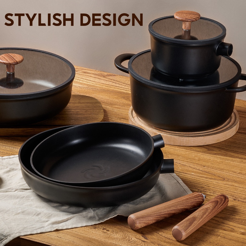 JEETEE 【Handle Removable】Nonstick Ceramic Cookware Set 7-Pcs Set Oven ...