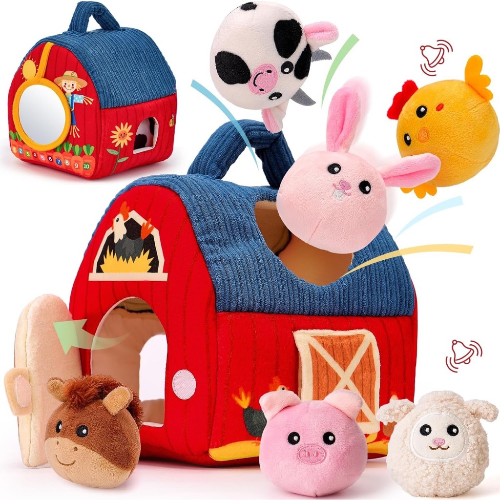 Farm Animal Baby Toys 6-12 Months, Infant Soft Farm House with 6pcs ...