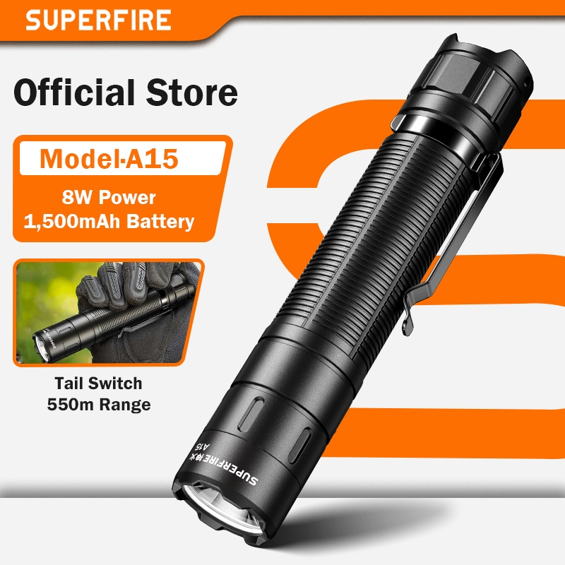 SUPERFIRE A15 LED Heavy Duty Flashlight Torch Rechargeable Waterproof Lantern Camping Outdoor ...