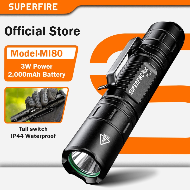 SUPERFIRE MI80 Super Bright Led Flashlight 2000mAh Battery Long-range Outdoor Fishing Torch ...