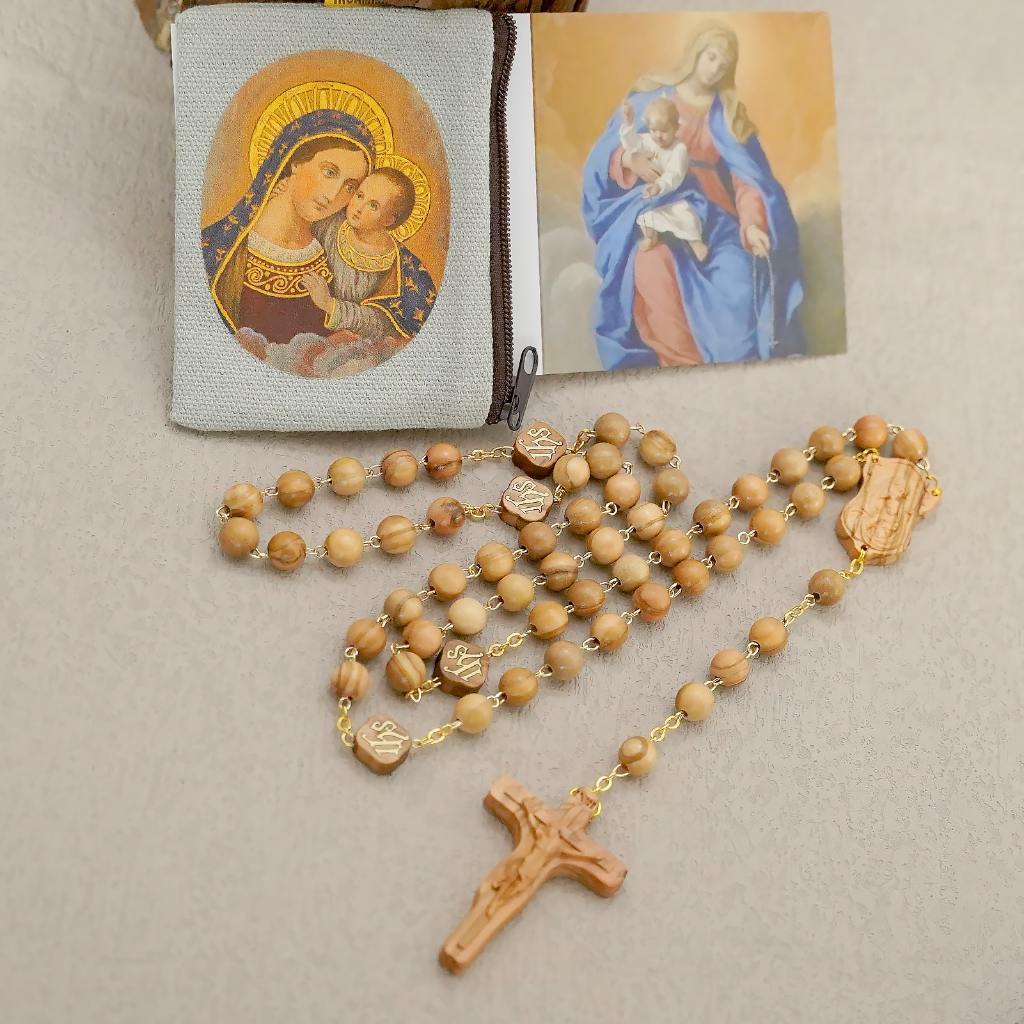 Catholic Rosary Necklace-Rose Rosary-JHS-Olive Wood/Red Sandalwood ...