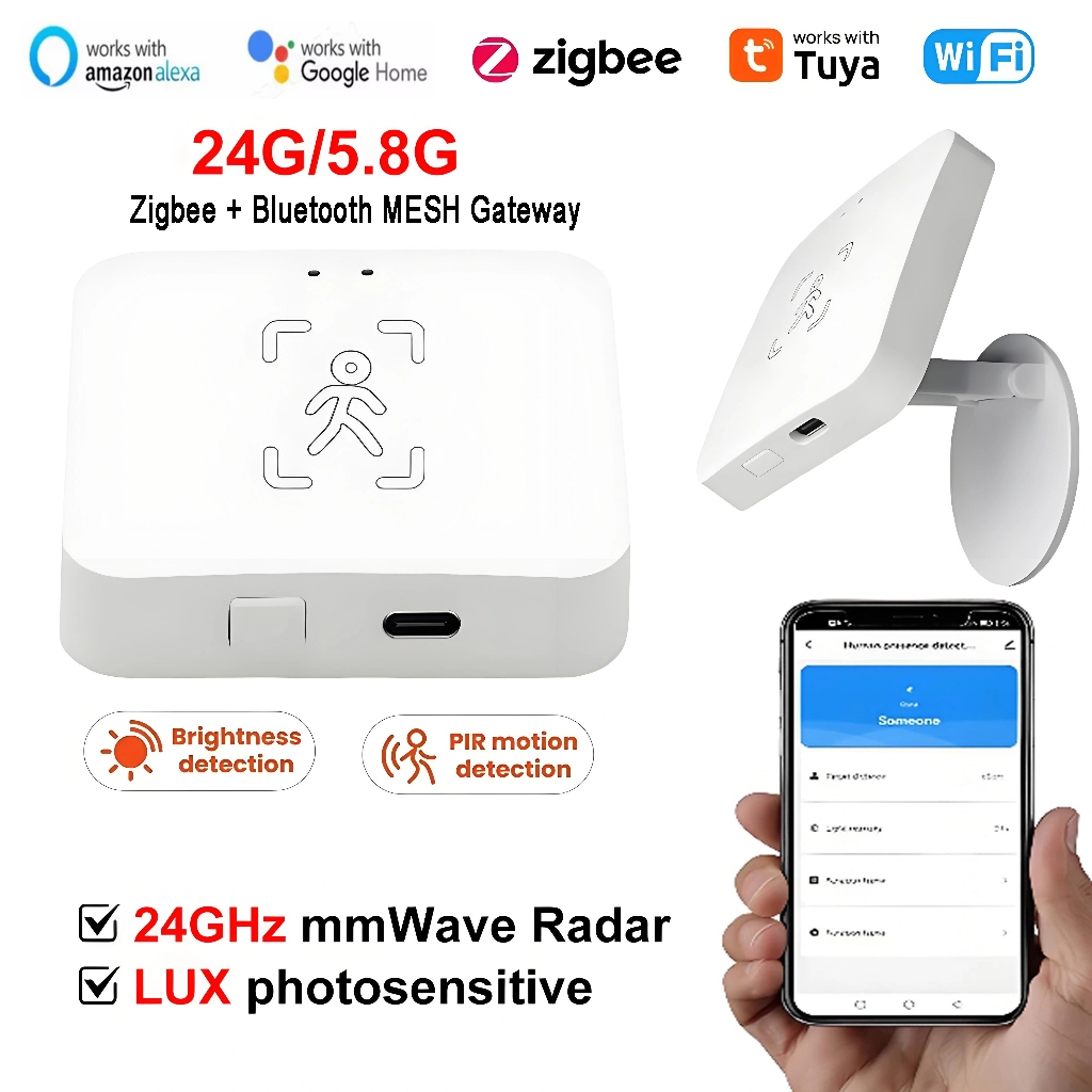 2-IN-1 Tuya WiFi/Zigbee Human Presence Sensor 24G/5.8G MmWave Radar ...