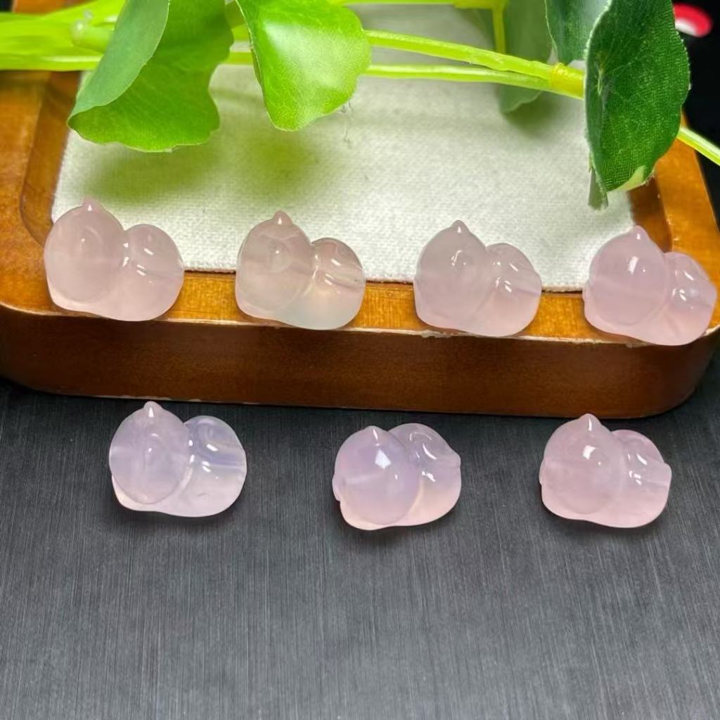 Natural Pink Crystal Cat Carving Piece Cute Jewelry diy Accessories ...