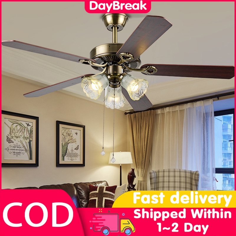 【Free Bulb】Ceiling Fan With Light LED American Retro Silent Remote ...