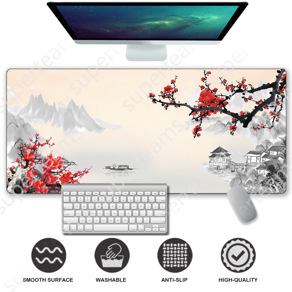 Japanese Art Sakura Mousepad Black Mausepad Pink Setup Gamer ...