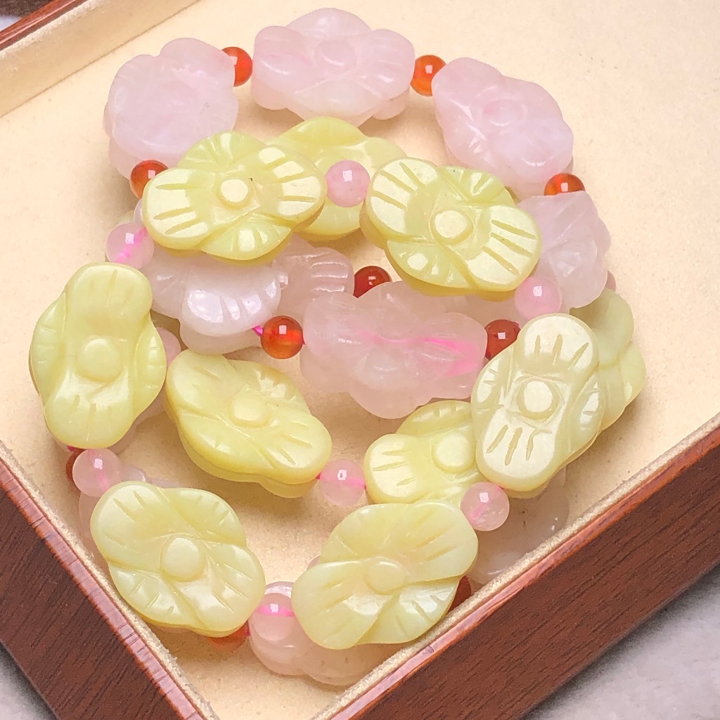 Natural Rose Quartz and Lemon Jade Flower Bracelet 25*17.5*8mm - Pink ...