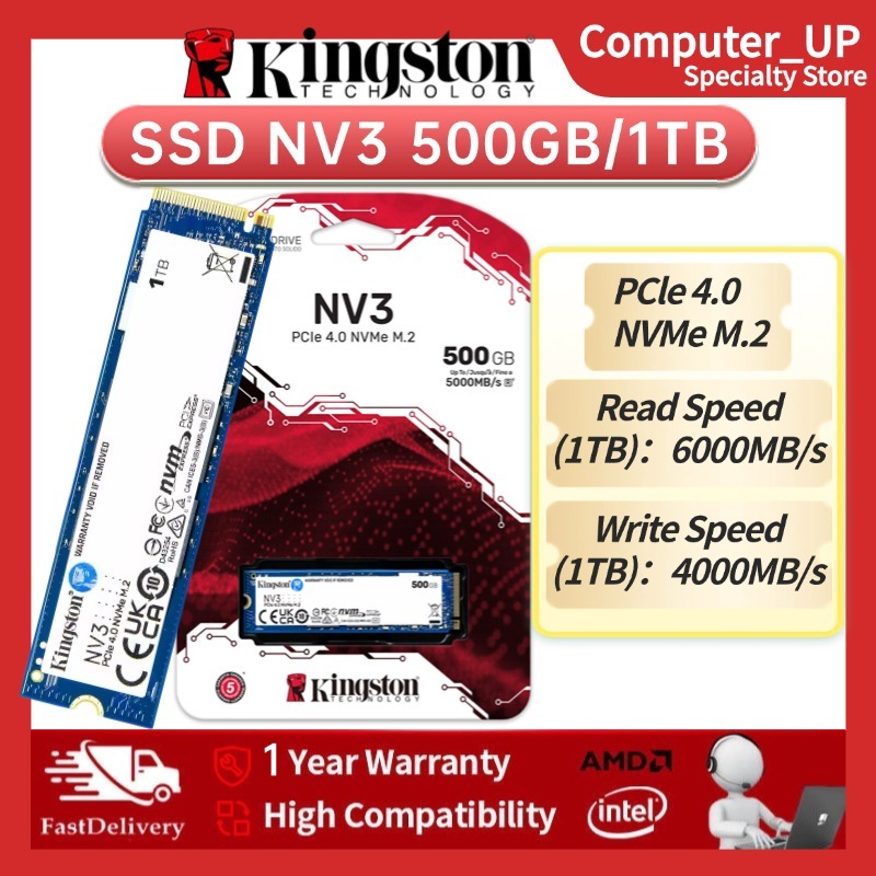 OEM Kingston SSD NV3 1TB 500GB M.2 2280 NVMe SSD PCIe 4.0 Gen 4x4 Up to 6000 MB/s Internal Solid ...