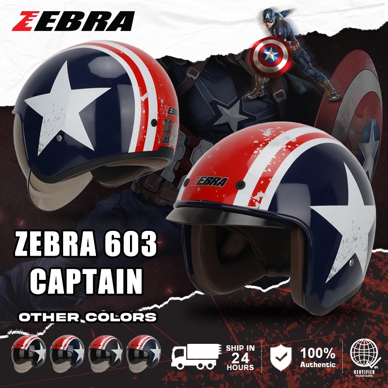 Zebra 603 Motorcycle Half Face Helmet Motorcycles Classic Retro Single ...