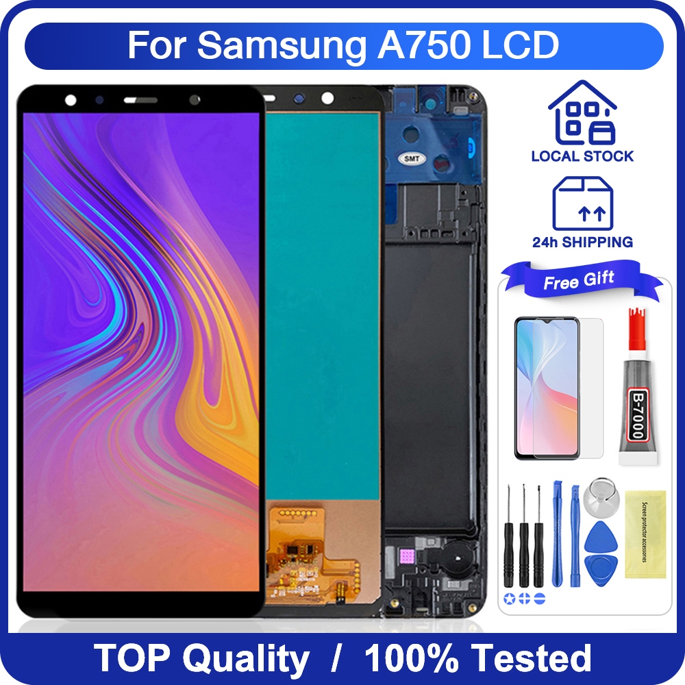 100% Tested LCD With Frame For Samsung A7 2018 A750 SM-A750F A750F ...