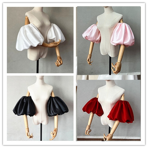 Chic Puffy Satin Detachable Bridal Sleeves Wedding Prom Evening Party ...
