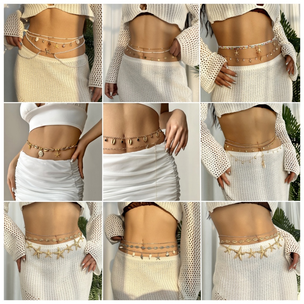 LANXIU Adjustable Waist Chain Shell Conch Starfish Tassel Jewelry ...