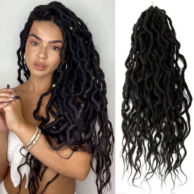 16/24 Inch New Goddess Locs Wavy Faux Locs Crochet Hair With loose wavy ...