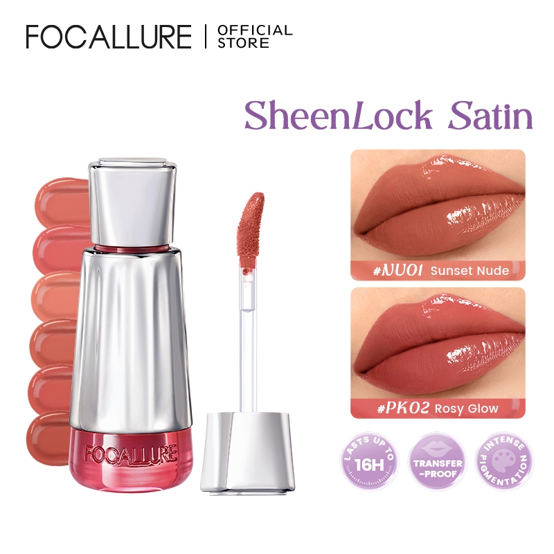 FOCALLURE SheenLock Satin Lip Tint Lip Glaze Satin Sheen Transferproof ...