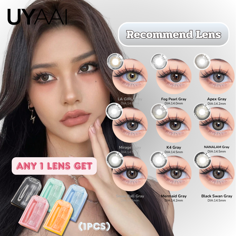 【Gray Lens with Free Case】UYAAI Gray Colored Contact Lens 14.0-14.5mm ...