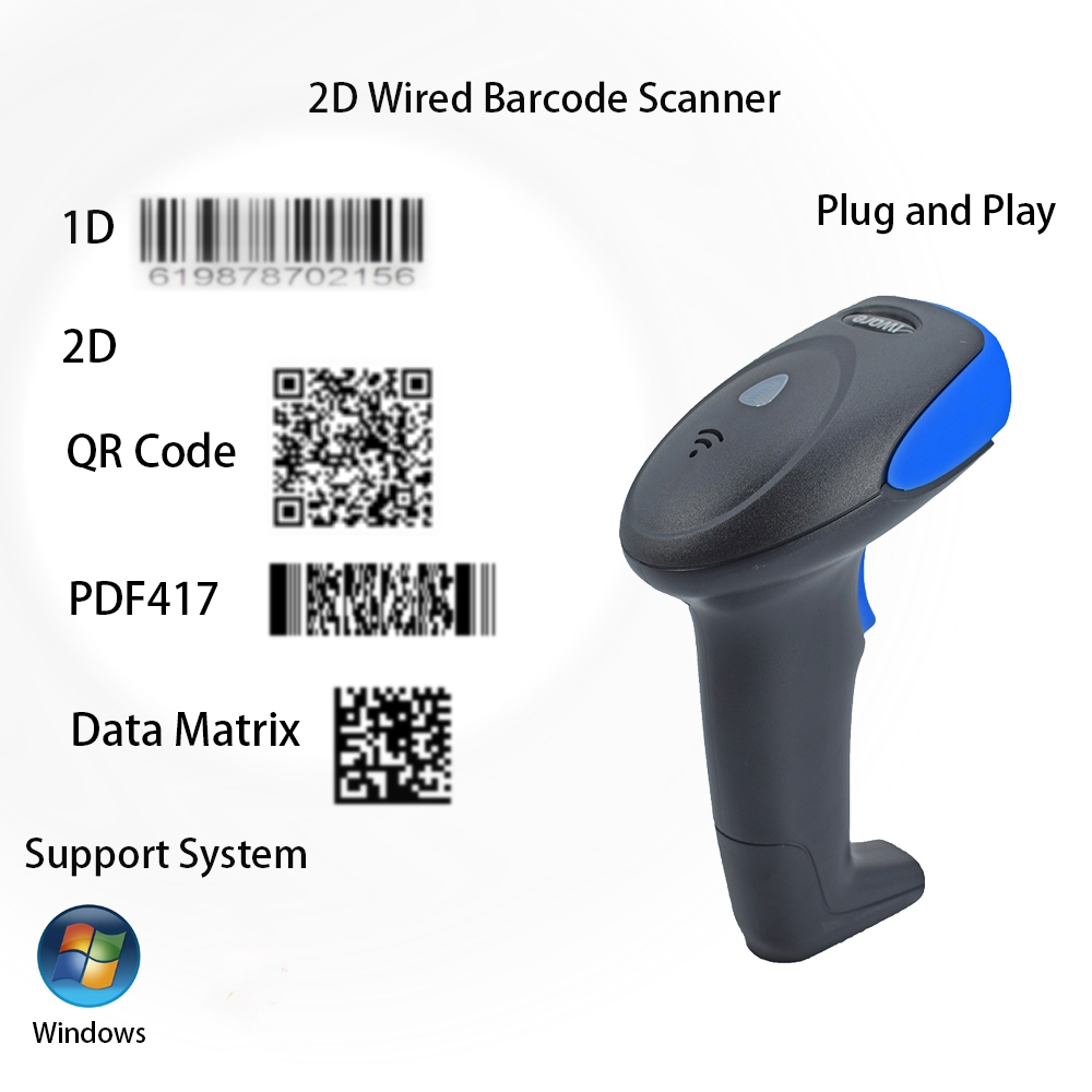 High quality Portable Wired Barcode 2D USB Scanner Handheld Bar Code QR ...