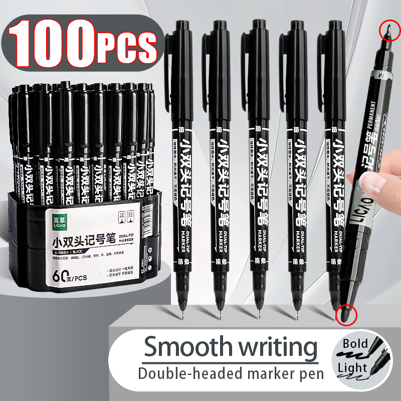 Multi Function 0.5/1mm Double Head Marker Waterproof Oily Black Red Ink ...