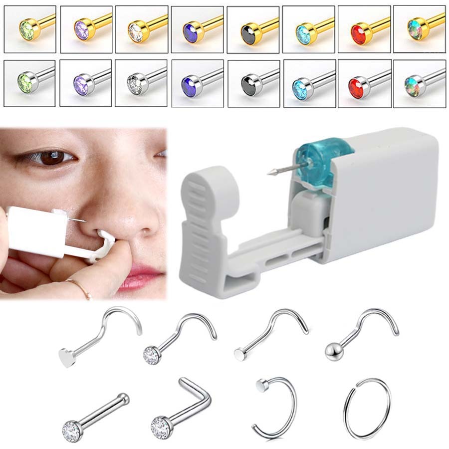 1PCS Disposable Nose Piercing Gun Built-in Nose Studs and 8PCS Nose ...