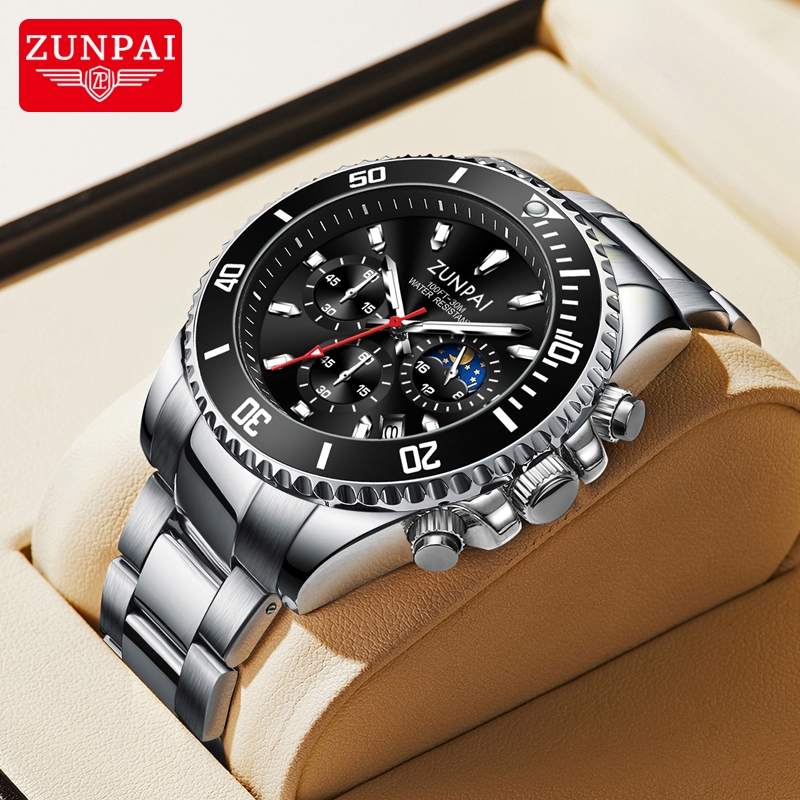 ZUNPAI Watch for Men Original Waterproof Sports Stainless Steel Silver ...