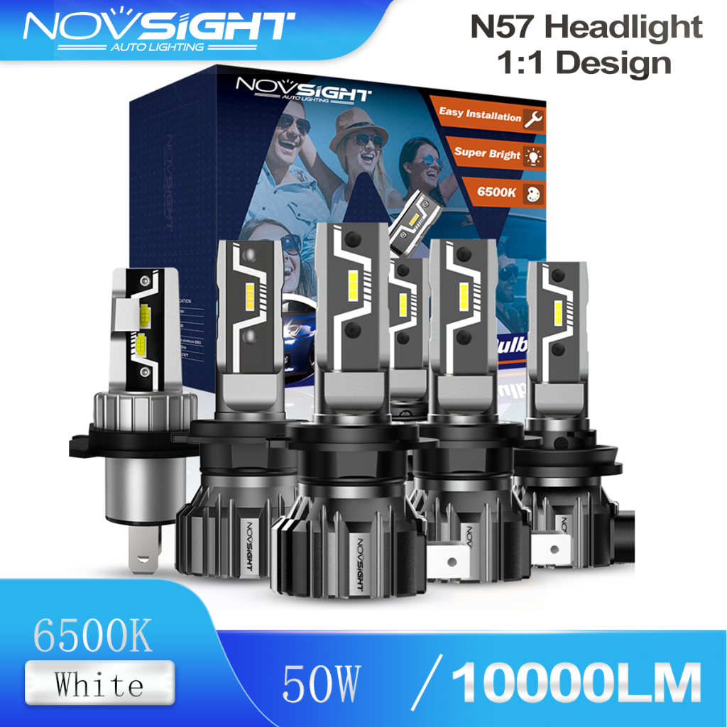 Novsight In-Line N57 H4 H7 H11 9005 9006 car LED Headlight 1:1 Design 50W 6500K 10000LM Pair of ...