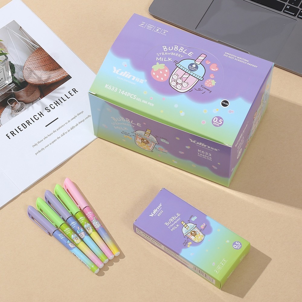 STATIONERY YULIN K633 GEL PEN (12pcs ) 0.5MM BLACK INK SCHOOL SUPPLIES ...