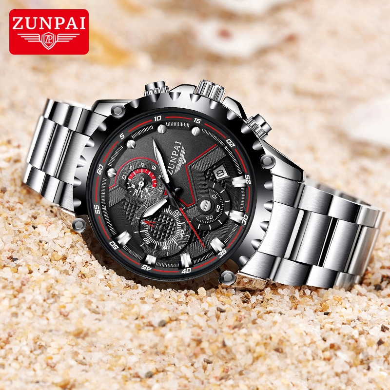 ZUNPAI Watch for Men Original Waterproof Sports Stainless Steel Silver ...