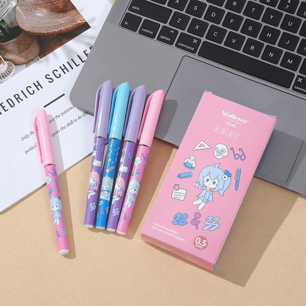 STATIONERY YULIN K640 GEL PEN ( 12pcs ) 0.5MM BLACK INK SCHOOL SUPPLIES ...