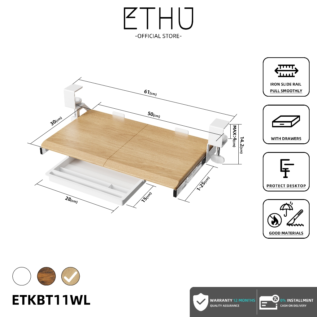 ETHU Small Under Desk Sliding Keyboard Tray 50 × 30cm, C-clip fixed ...