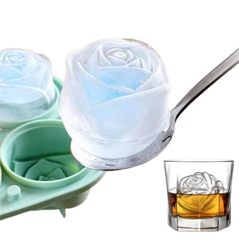 3D Rose Ice Molds 4 Holes Ice Cube Tray Mold Flower Shape Silicone Ice ...