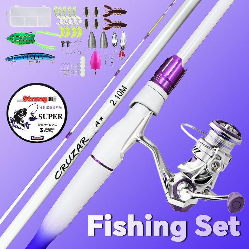 Fishing Rod Full Set Spinning Matte purple 1.8M-2.1M Max Load 10KG ...