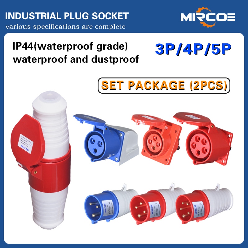 MIRCOE 16A/32A Two-piece set 3pin 4pin 5pin Industrial Plug Inudstrial Connector Coupler Panel ...