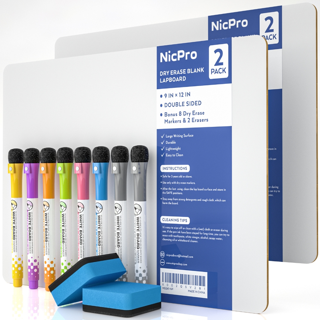 Nicpro 2 PCS Dry Erase Lap Board A4, 9 x 12 Inches Double Sided ...
