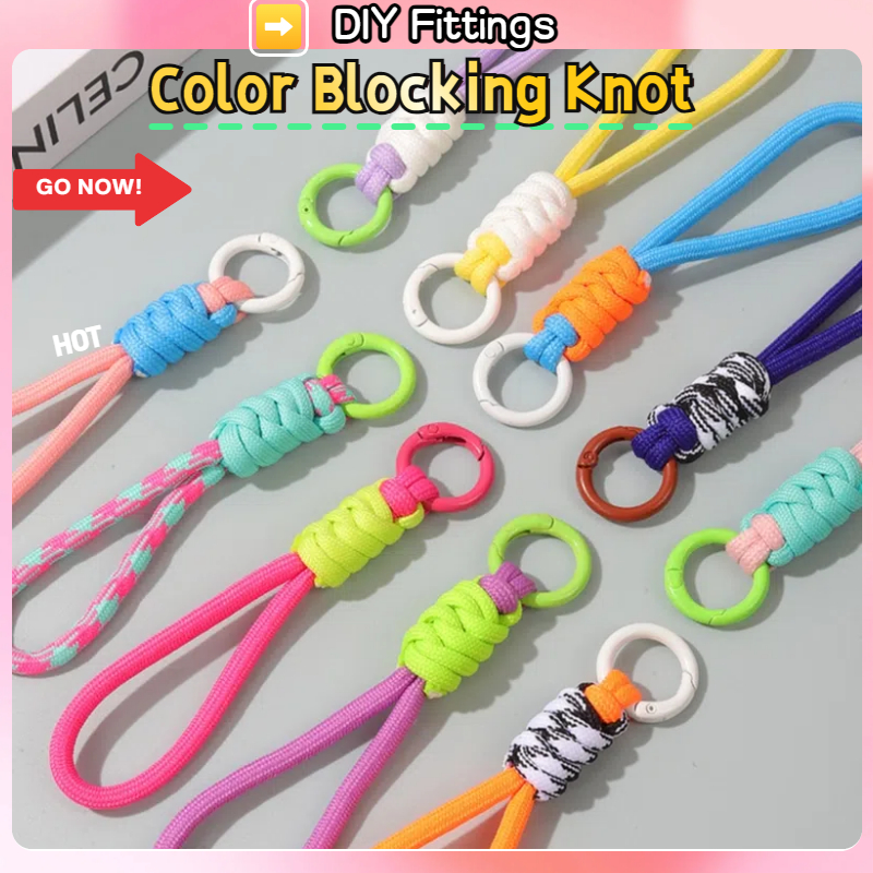Color Blocking Knot Cell Phone Lanyard Creative Short Braided Lanyard ...