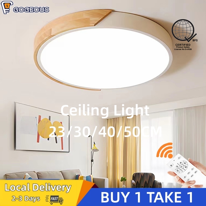 Gogeous Ceiling Led Light With Remote Tri Color Led Ceiling Wooden ...