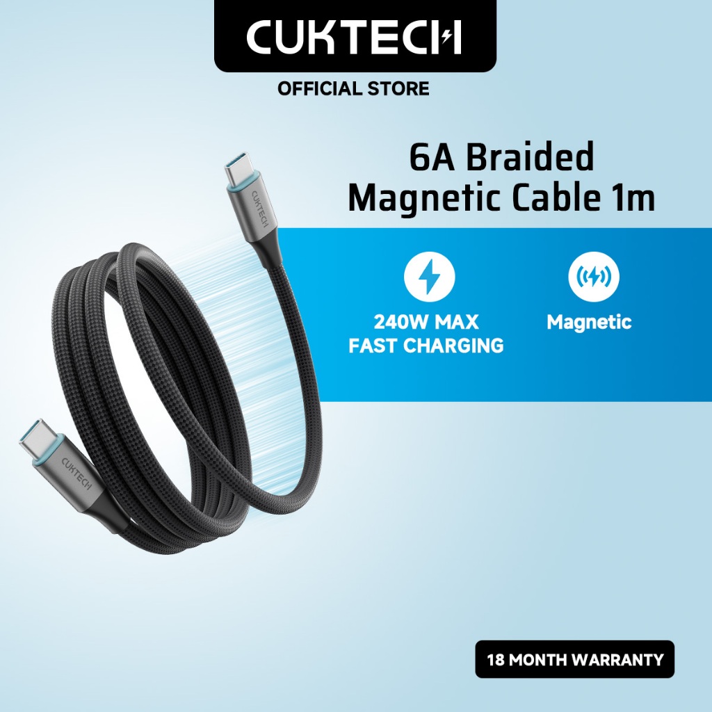 CUKTECH 1m 240W 6A MAX Type-C to Type-C PD3.1 Braided Magnetic Cable ...