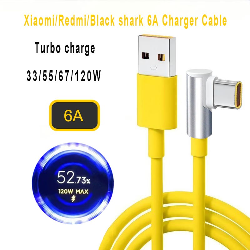 120W/67W Type C - USB 90 Degree Elbow Fast Charging Data Cable 6A Turbo ...