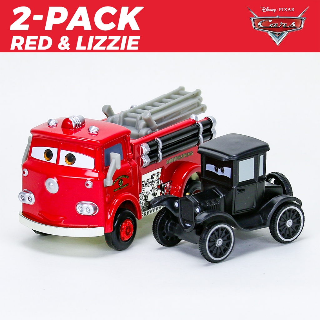 2-Pack Mattel Disney Pixar Cars Red Fire Truck & Lizzie 1:55 Diecast ...