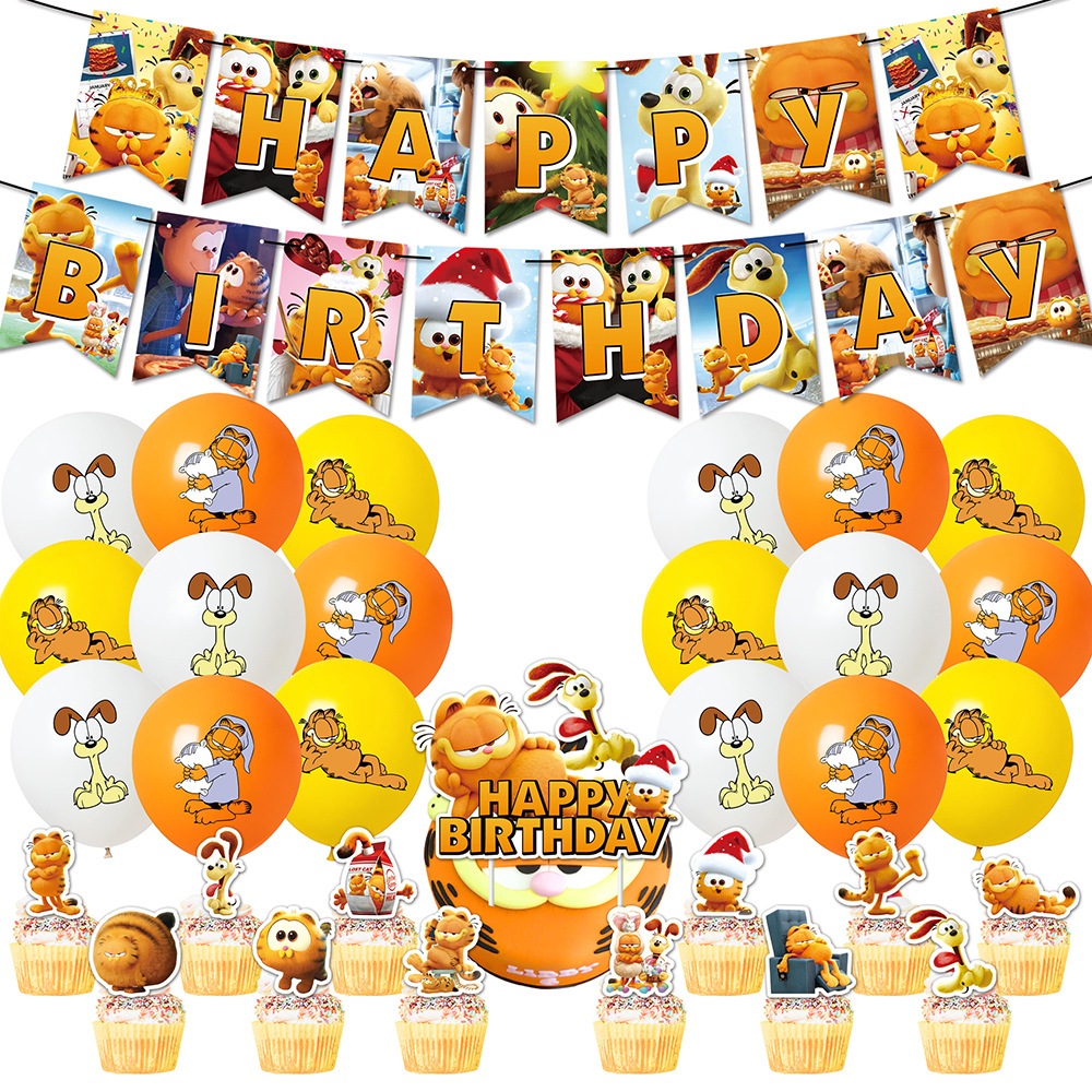 Cartoon Anime Garfield Theme Party Decoration Kids Banner Cake Topper ...