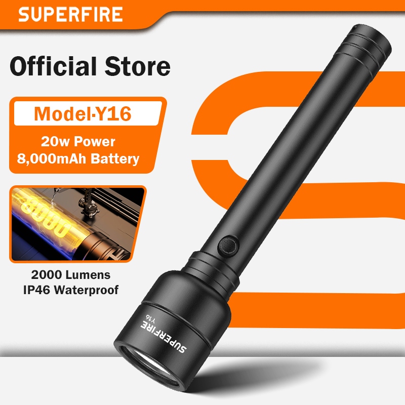 SUPERFIRE Y16 High Power Flashlight 1700LM 20W Strong Light Long Shots Type-C rechargeable LED ...