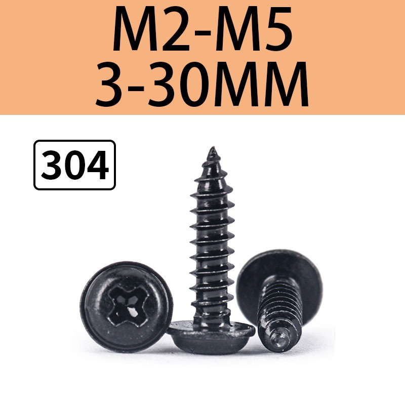 Black 304 stainless steel round head cross self tapping screw, wood ...