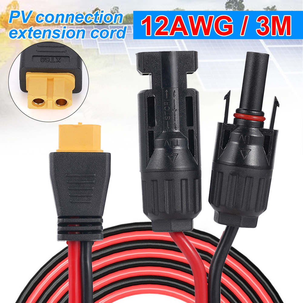 12AWG 3M/10Ft Solar Panel Connection Cable XT60 Female Injection Head ...