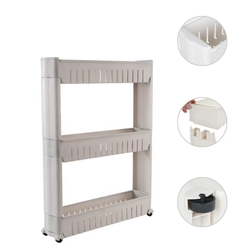 12cm 3 Layer Gap Kitchen Storage Rack Slim Slide Tower Movable Assemble ...