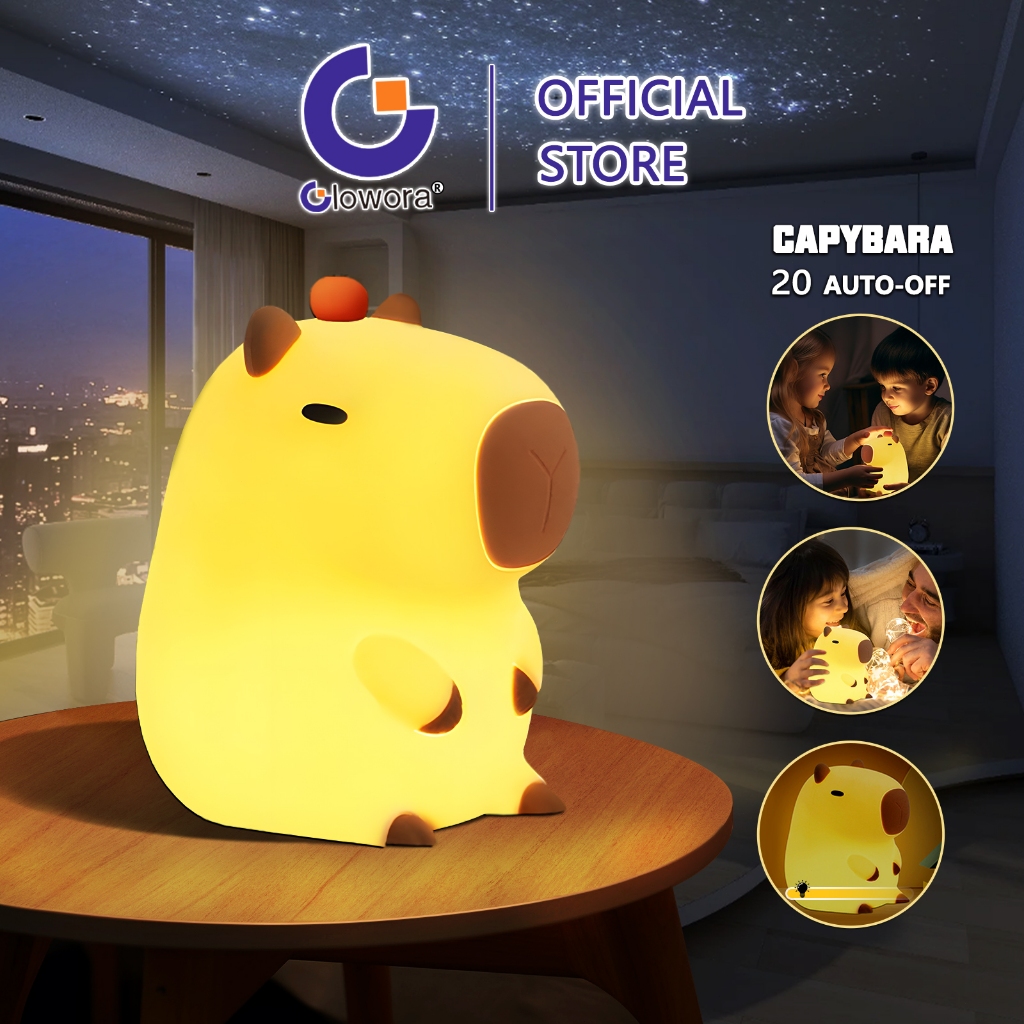 Glowora Cute Capybara Lamp Night Light Soft Silicone Capybara USB ...