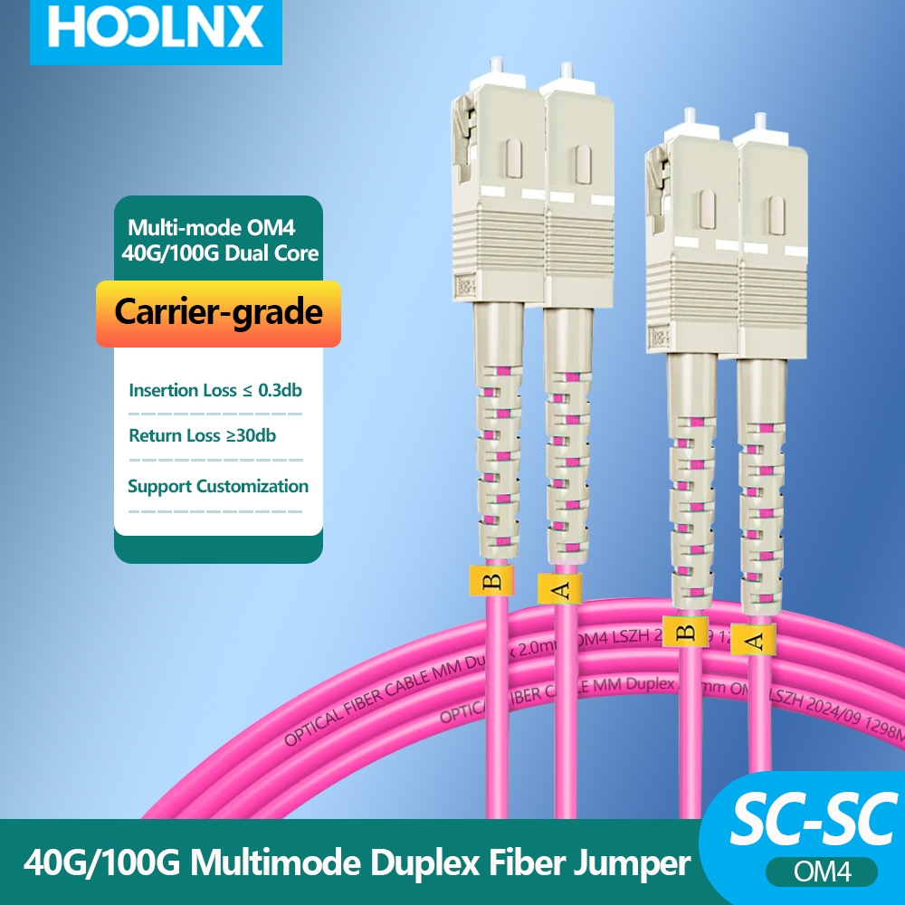 HOOLNX OM4 SC To SC Duplex LSZH Fiber Optic Patch Cable 2.0mm (Rose Red) - Bend Insensitive, 10G ...